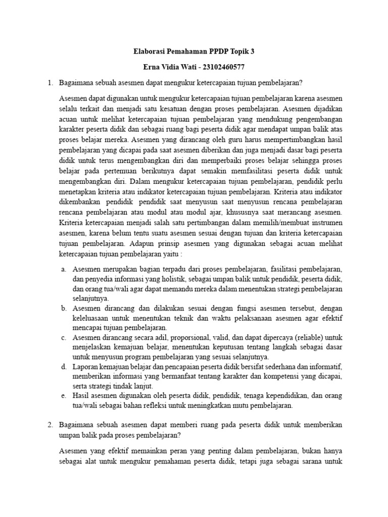 Elaborasi Pemahaman PPDP Topik 3 - Erna Vidia Wati | PDF