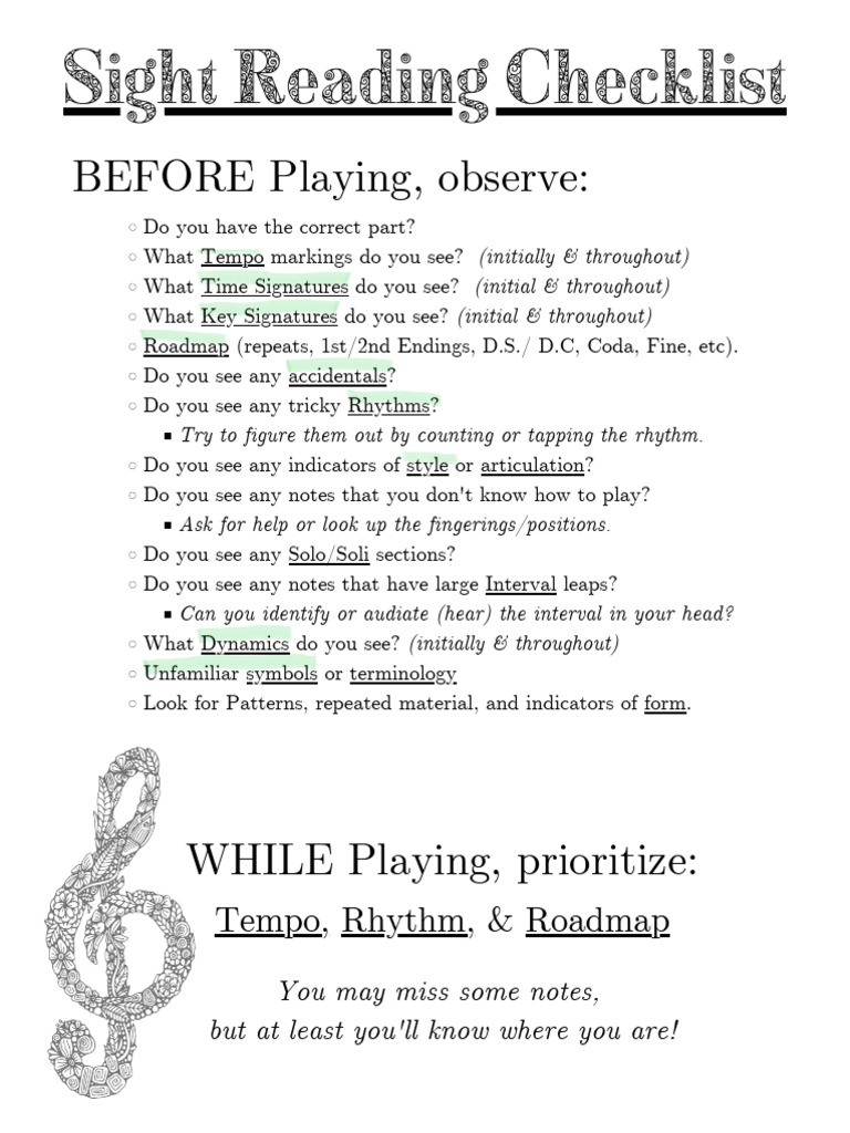 Sight Reading Checklist | PDF