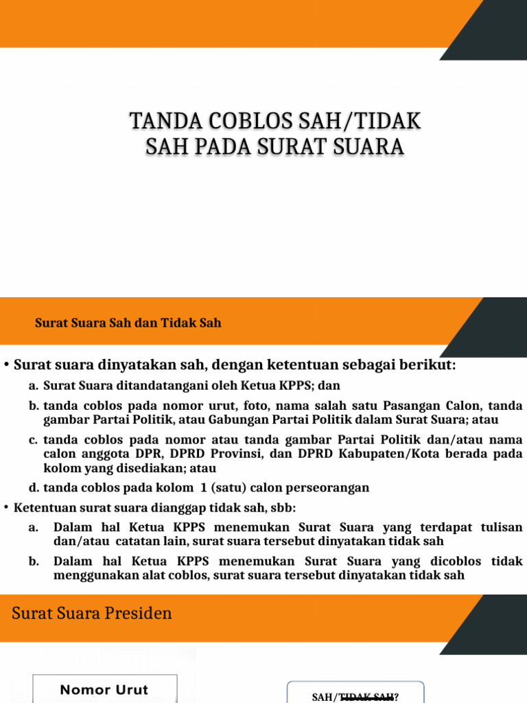 Contoh Tanda Coblos Sah Dan Tidak Sah | PDF