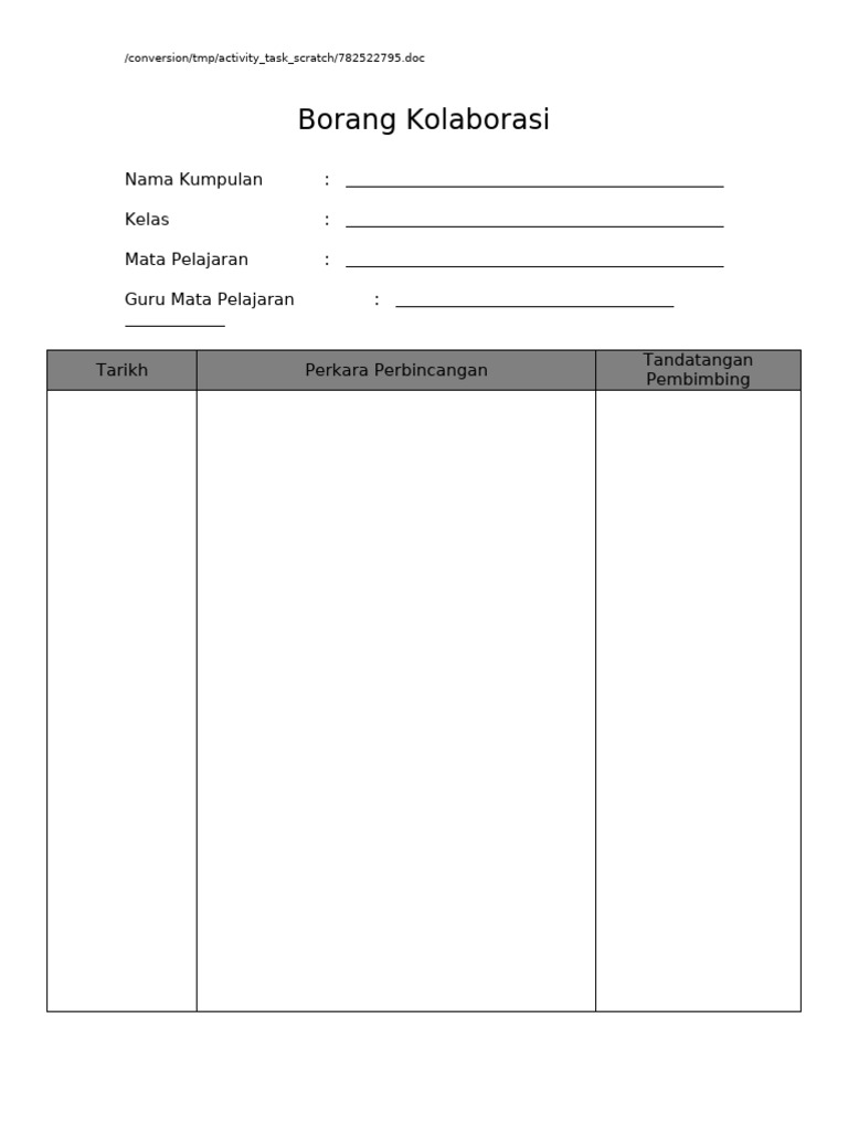 Format Borang Kolaborasi | PDF