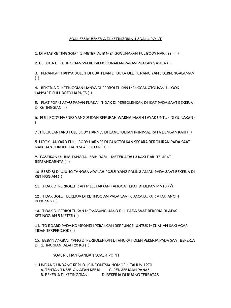 Soal Essay Bekerja Di Ketinggian 1 Soal 4 Point | PDF