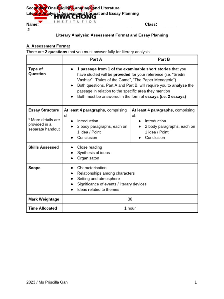Copy of Literary Analysis_ Assessment Format and Essay Planning | PDF