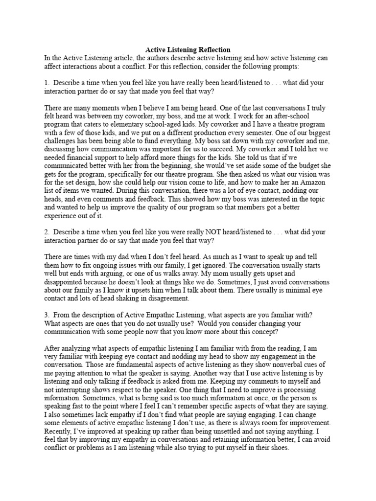 Active Listening Reflection | PDF