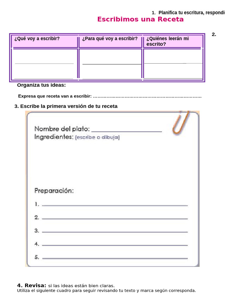 Ficha Escribimos Una Receta | PDF
