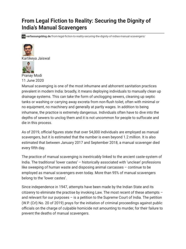 From Legal Fiction To Reality - Securing The Dignity of India's Manual ...