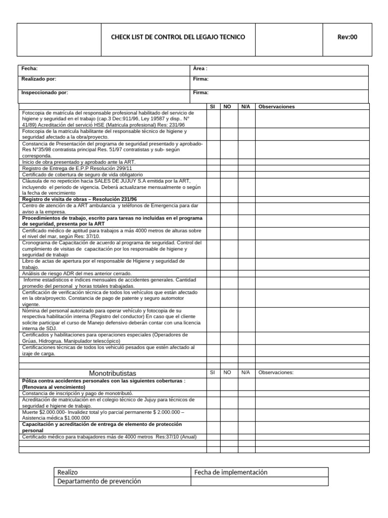 022 - Check List - Control de Legajo Tecnico | PDF