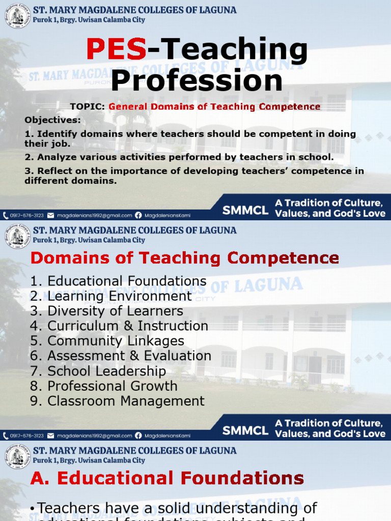 PES 103-Domains of Teaching Competence | PDF