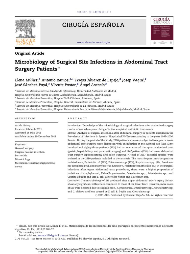 Microbiology of Surgical Site Infections in Abdominal Tract Surgery ...