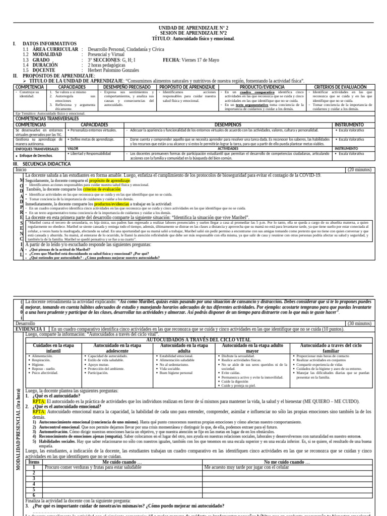 Unidad de Aprendizaje 2 Sesion 2 DPCC 3° VII Ciclo | PDF