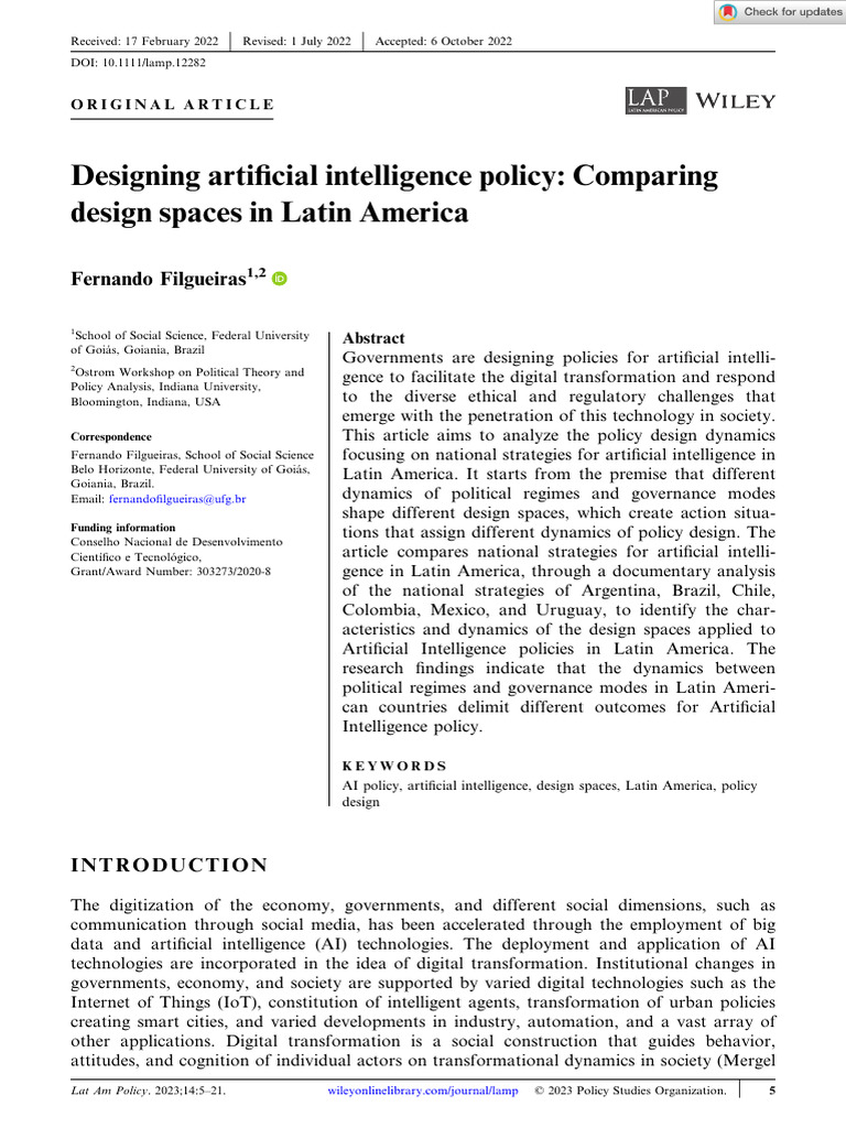 Latin American Policy - 2023 - Filgueiras - Designing artificial intelligence policy Comparing ...