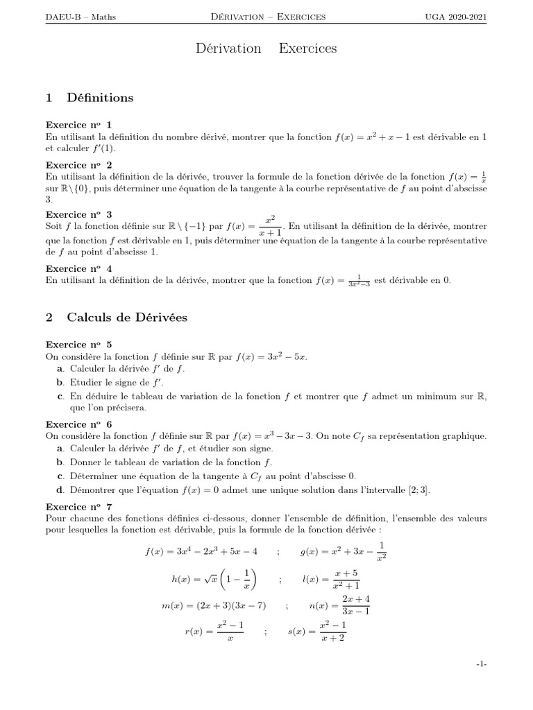 Derivation Exercices | PDF