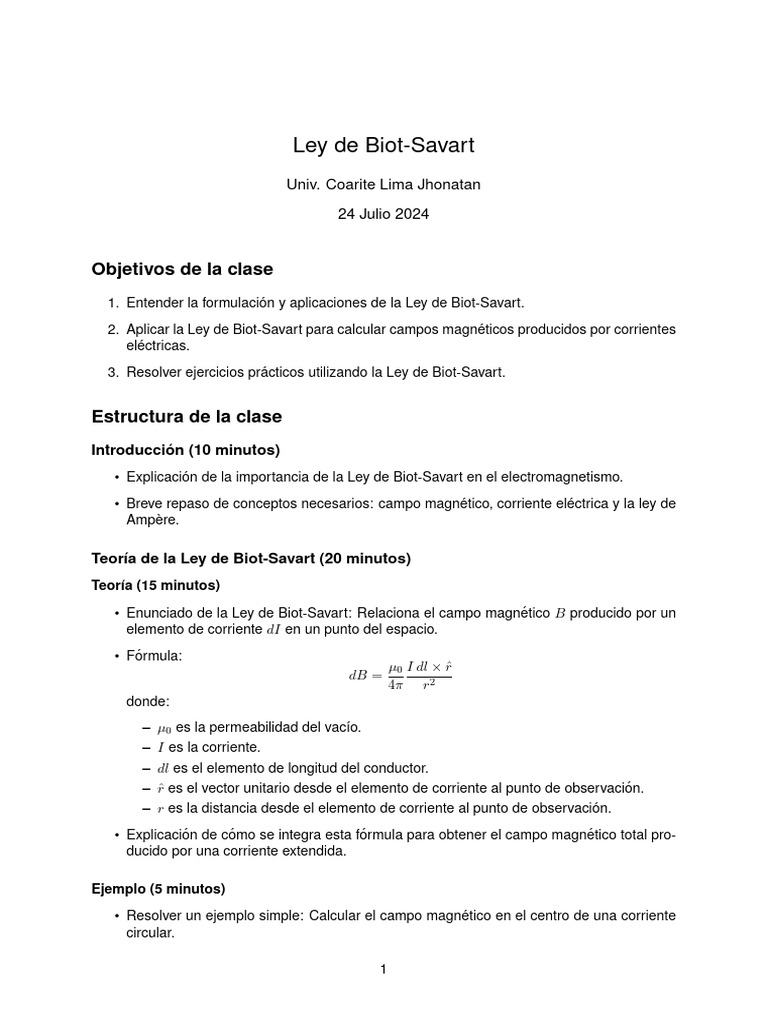 Ley de Biot y Savart | PDF
