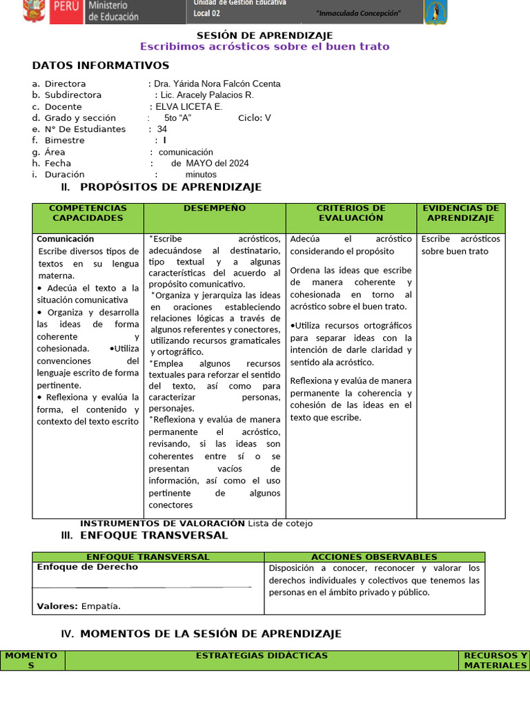 Sesion Comun - Escribimos Acrosticos | PDF