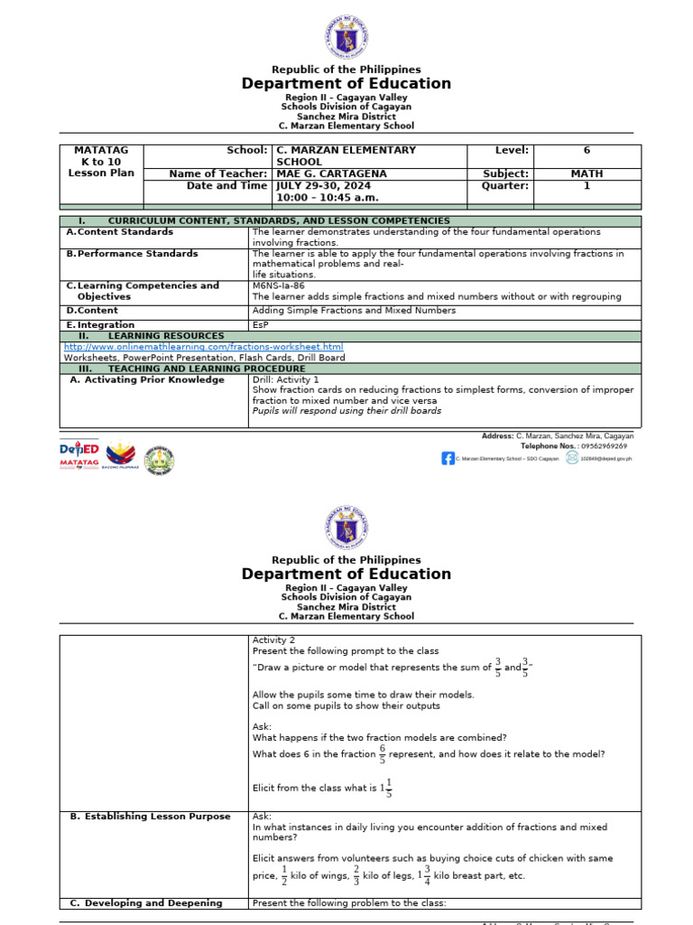 DLP Math 6 Q1 W1 Day 1-2 | PDF