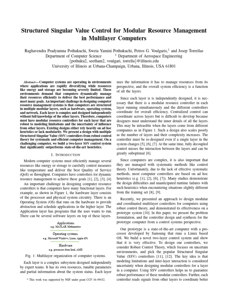 Structured Singular Value Control For Modular Resource Management in Multilayer Computers | PDF
