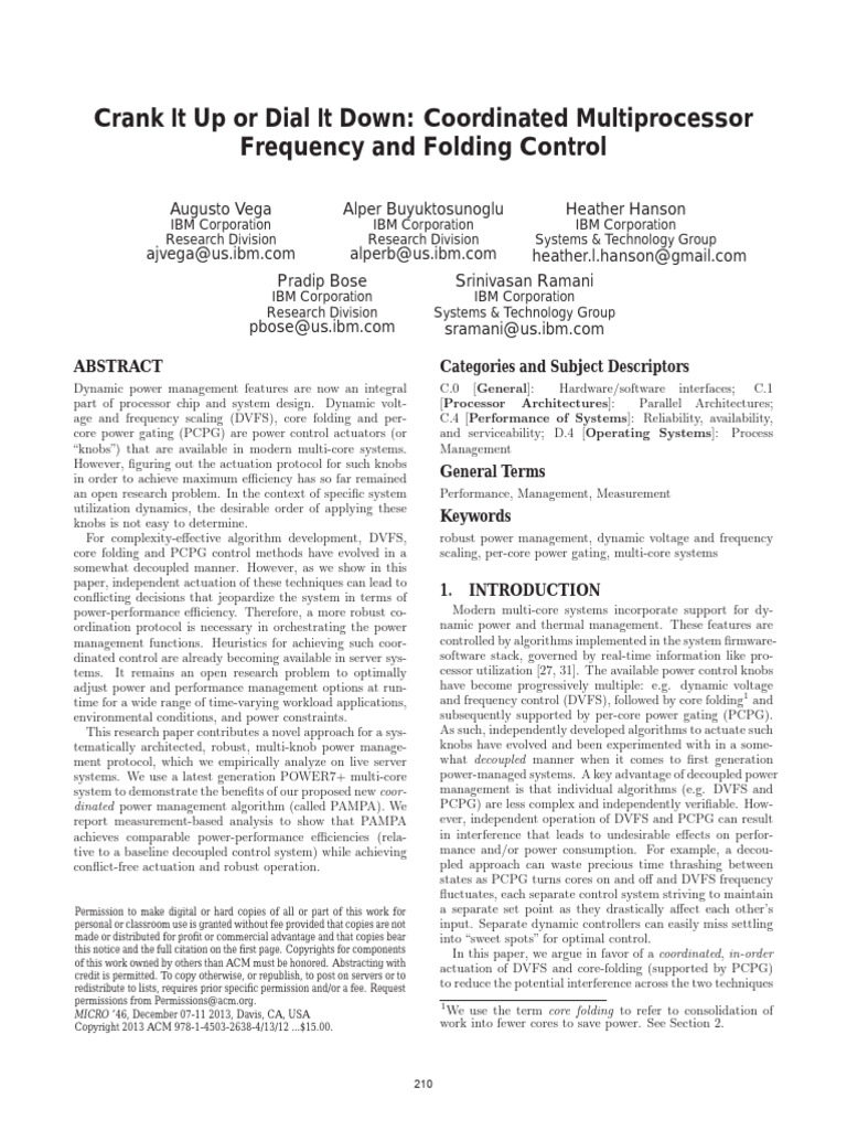 Crank It Up or Dial It Down: Coordinated Multiprocessor Frequency and Folding Control | PDF