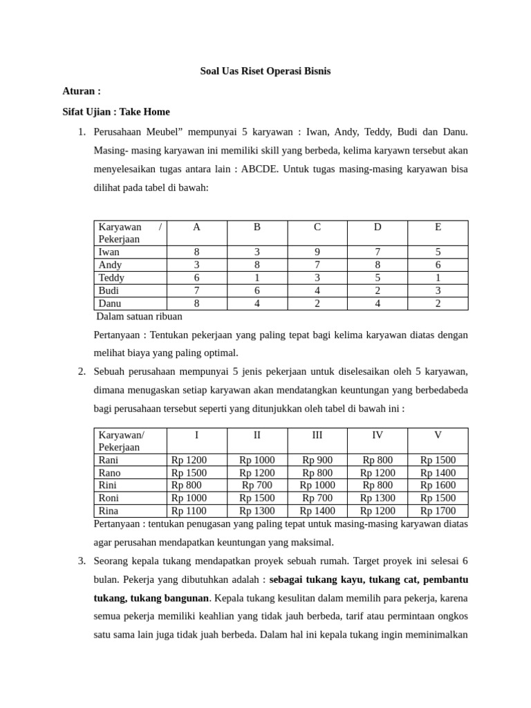 Soal Uas Riset Operasi Bisnis Revisi | PDF