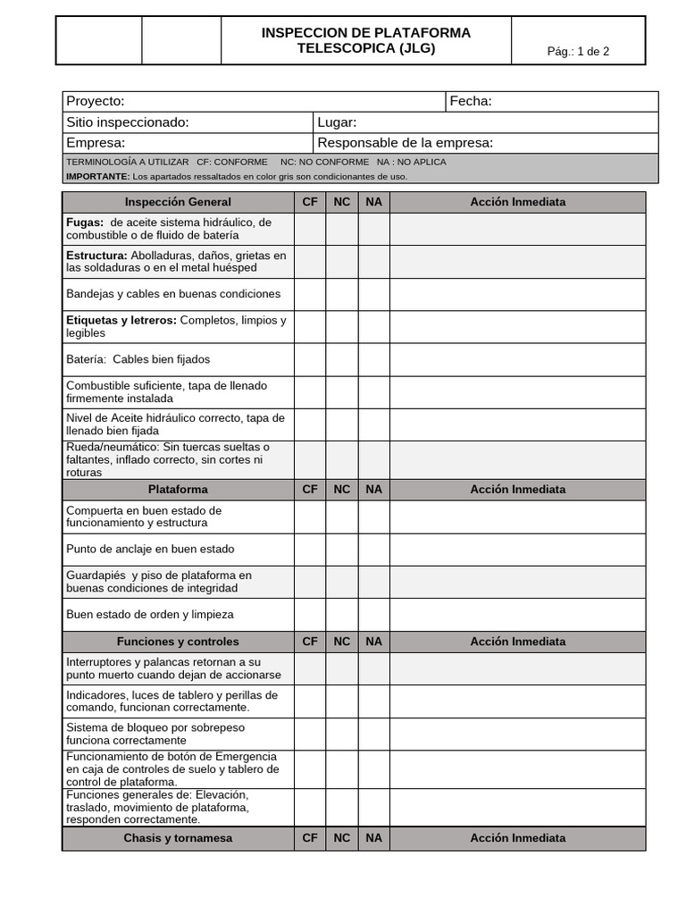 051 - Check List - Plataforma Telescopica | PDF