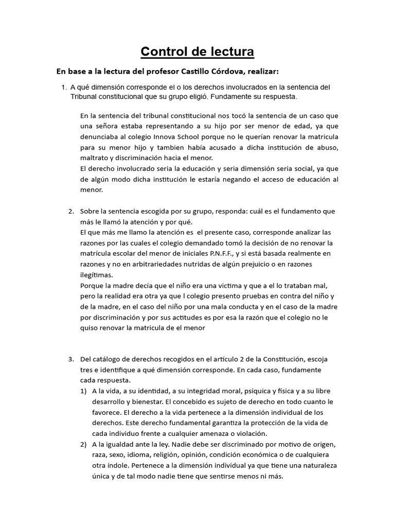 CONTROL DE LECTURA | PDF