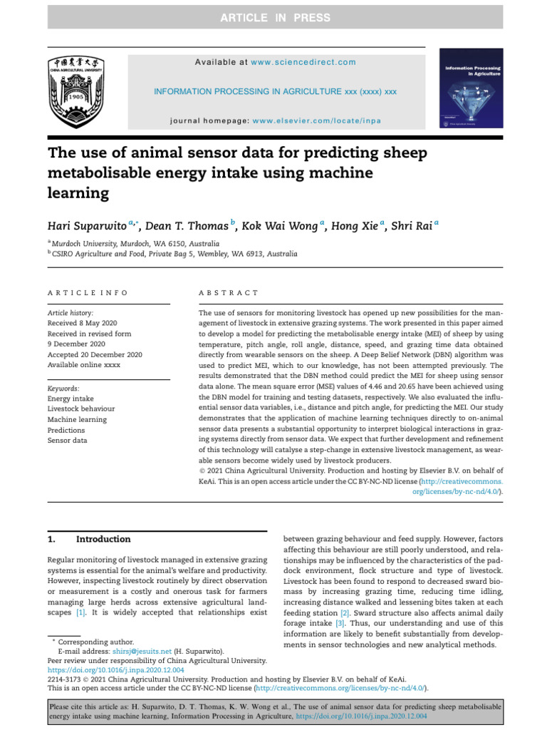 The Use of Animal Sensor Data For Predicting Sheep | PDF | Mean Squared Error | Technology ...