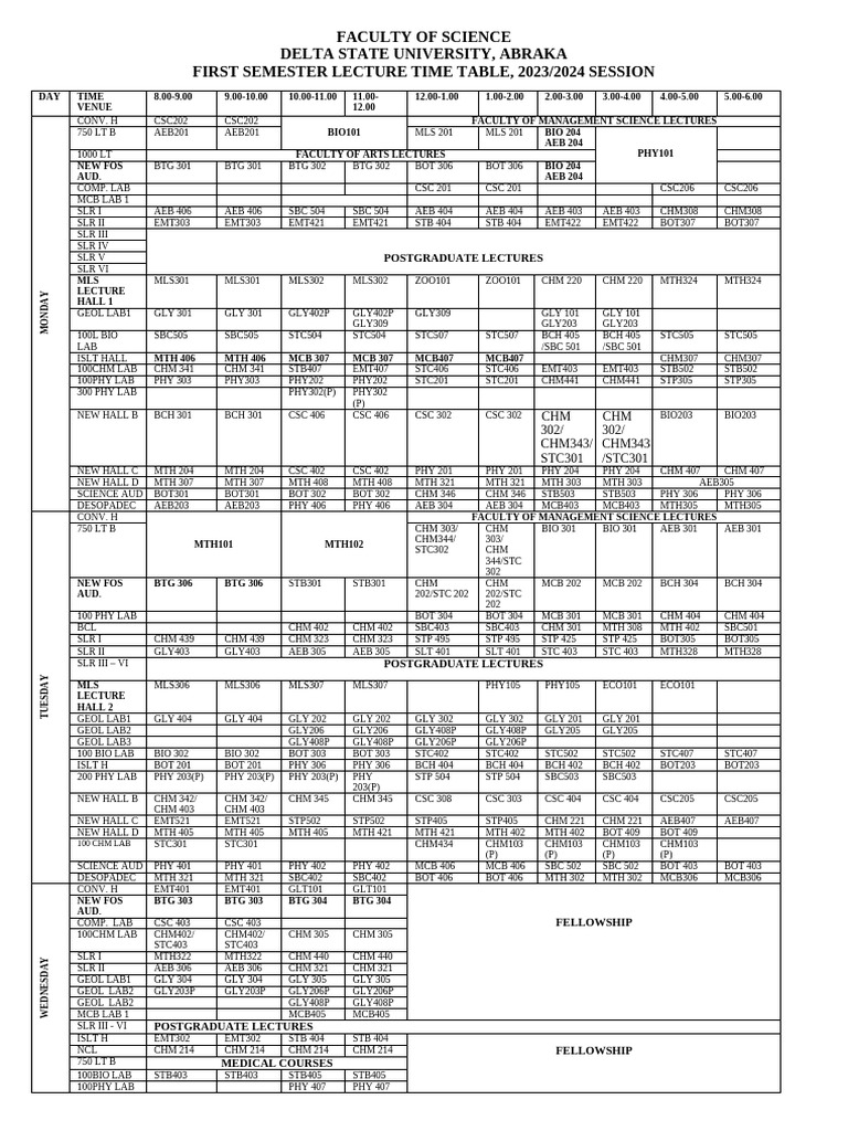 First Semester 2023-2024 Lecture Time Table - MODIFIED - 011205 | PDF