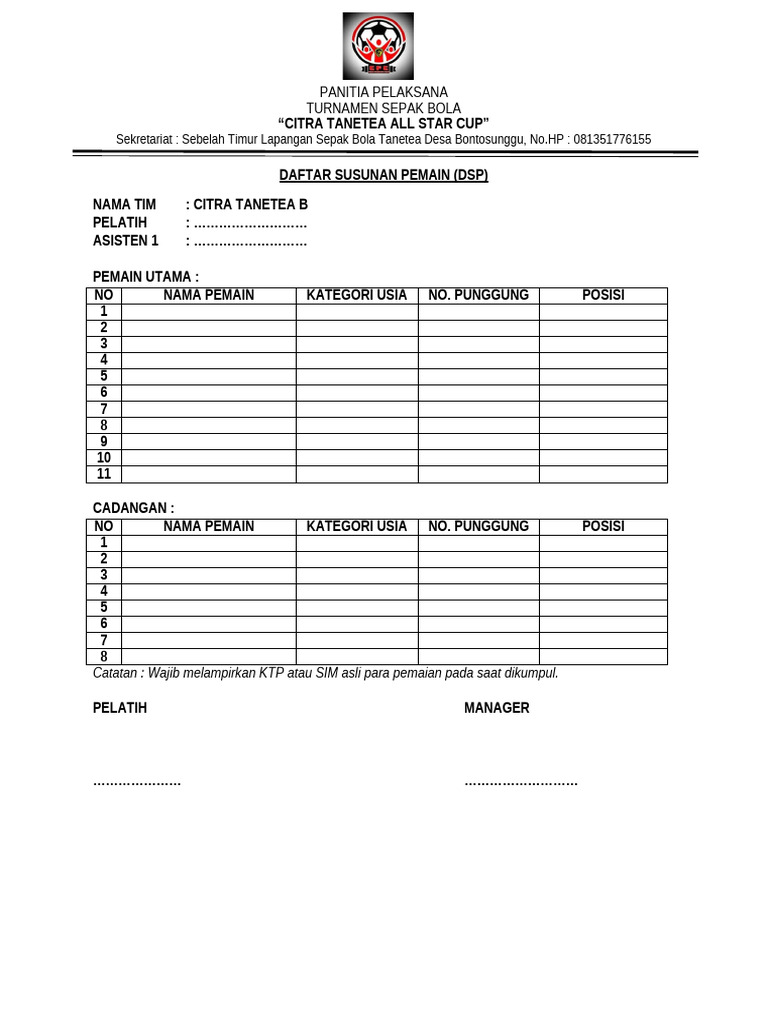 Daftar Susunan Pemain | PDF