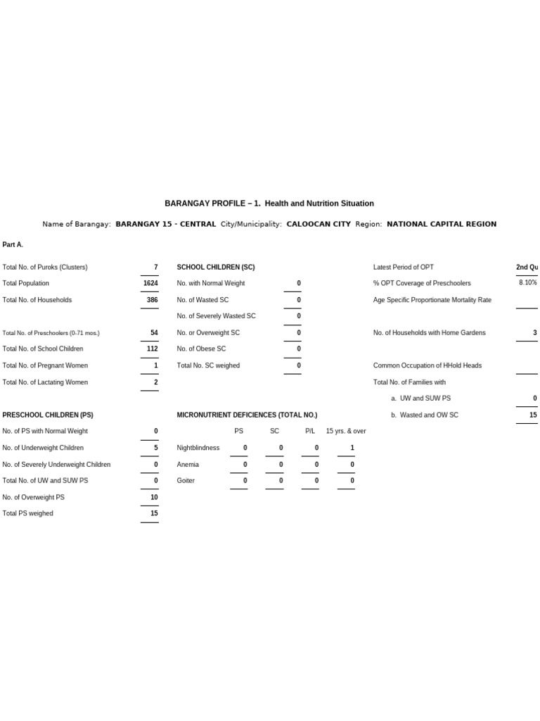 Barangay 15 Nutrition Accomplishment Report 2024 | PDF