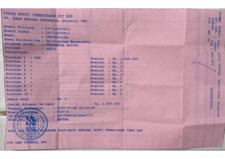 Bukti Pembayaran Ukt | PDF