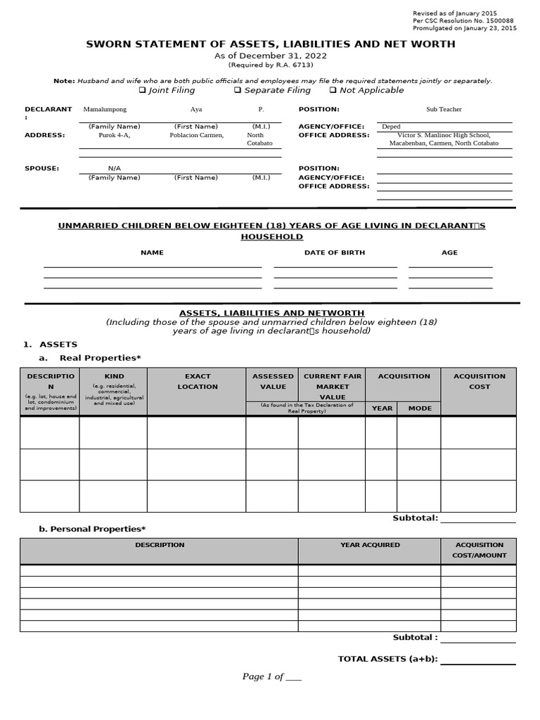 SALN Form Final | PDF