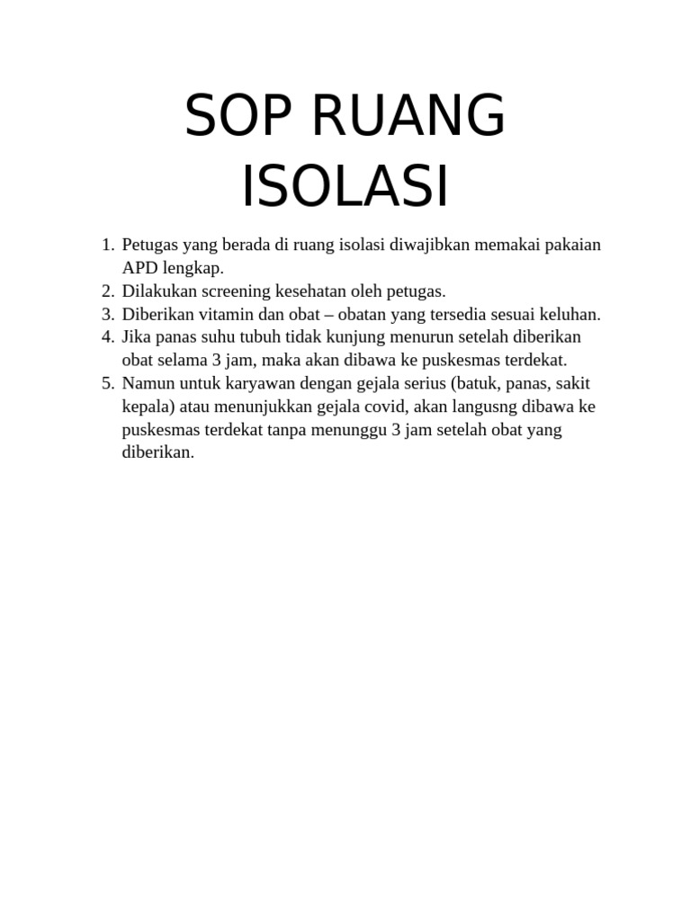 13.sop Ruang Isolasi | PDF