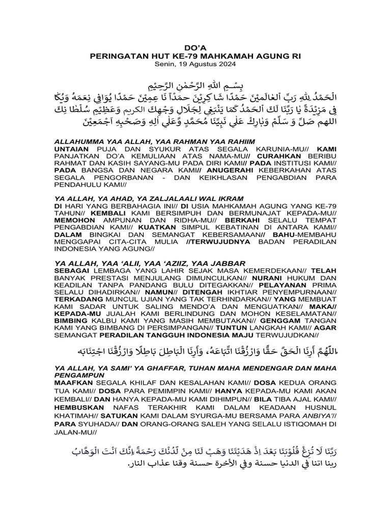 Doa Hut Ma Ke-79 Tahun 2024 | PDF