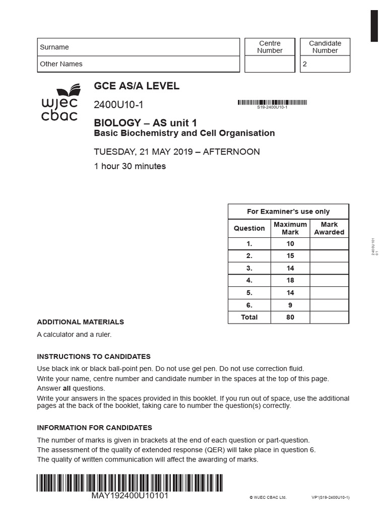 Biology Exam Instructions | PDF | Genetic Code | Biochemistry