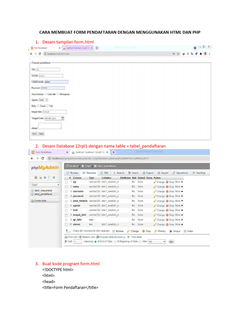 Cara Membuat Form Pendaftaran Dengan Menggunakan HTML Dan PHP | PDF