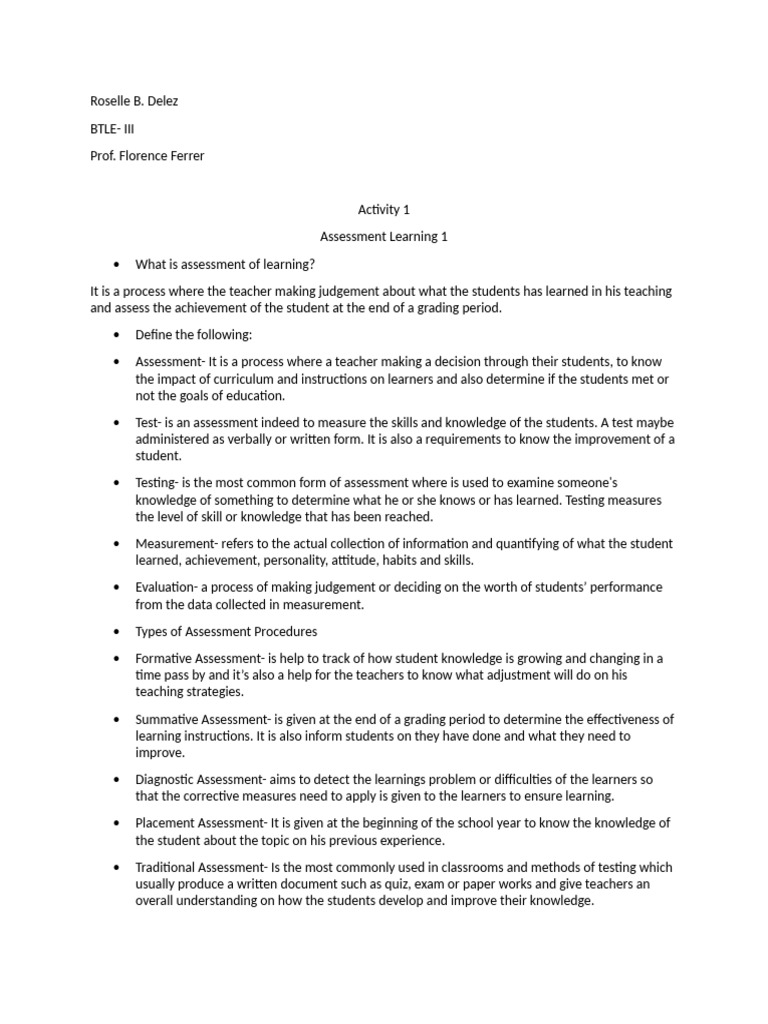 Assessment Learning | PDF Assessment Learning | PDF
