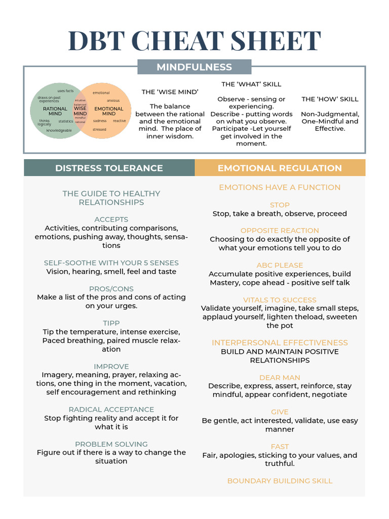 DBT Cheat Sheet - A4 Size | PDF