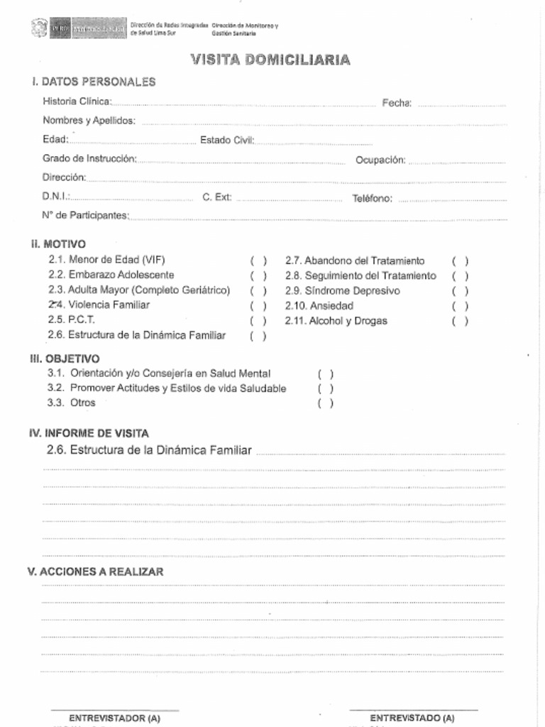Formato Minsa Visita Domiciliaria | PDF