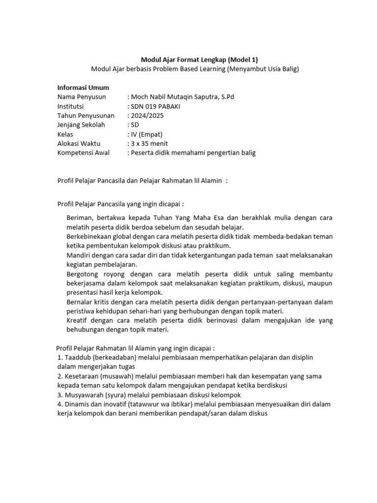 LK 6 Tugas - Modul Ajar PBL M. Nabil | PDF
