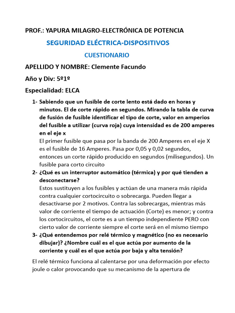 Dispositivos de Seguridad Electrica-Tp Nro 3 Facundo Clemente | PDF | Corriente eléctrica ...