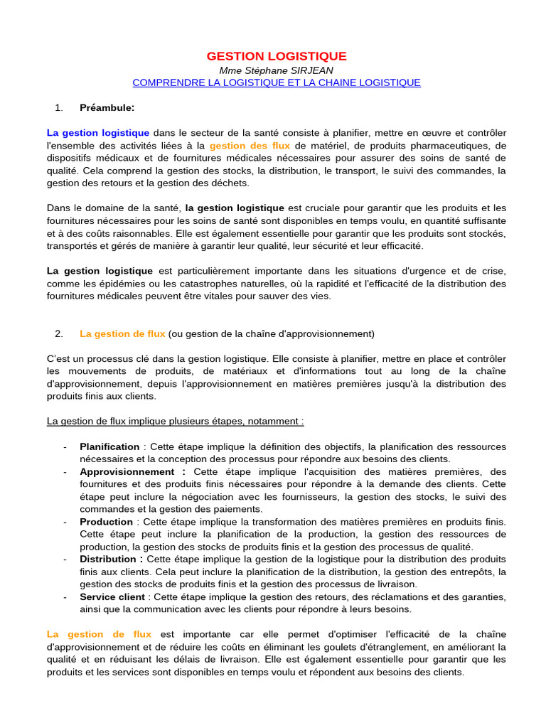 Gestion Logistique Cours | PDF
