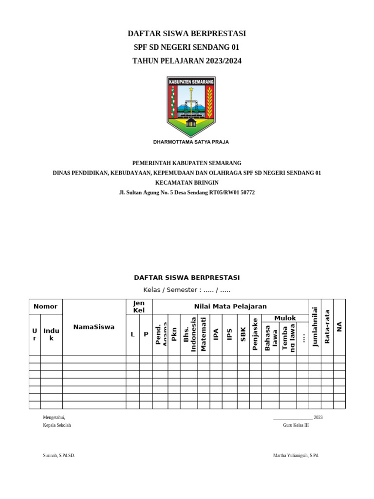 Daftar Siswa Berprestasi Pdf