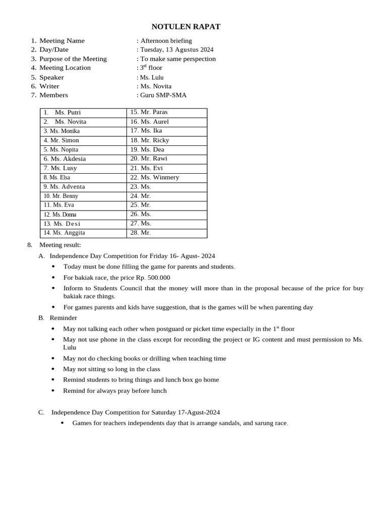 MOM 13 Agust 2024 | PDF