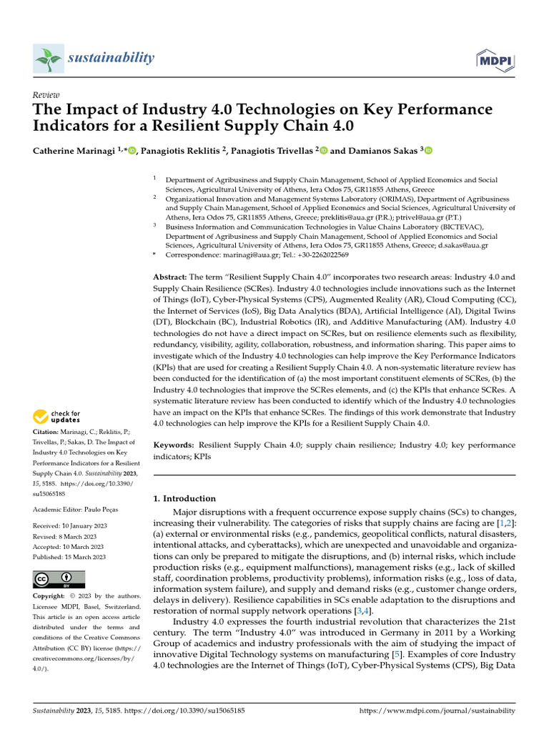 The Impact Of Industry 4 0 Technologies On Key Performance Indicators For A Resilient Supply
