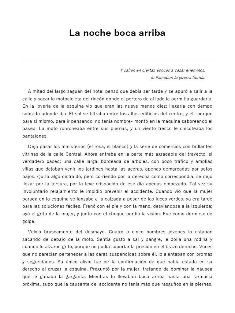 La Noche Boca Arriba - Actividades | PDF