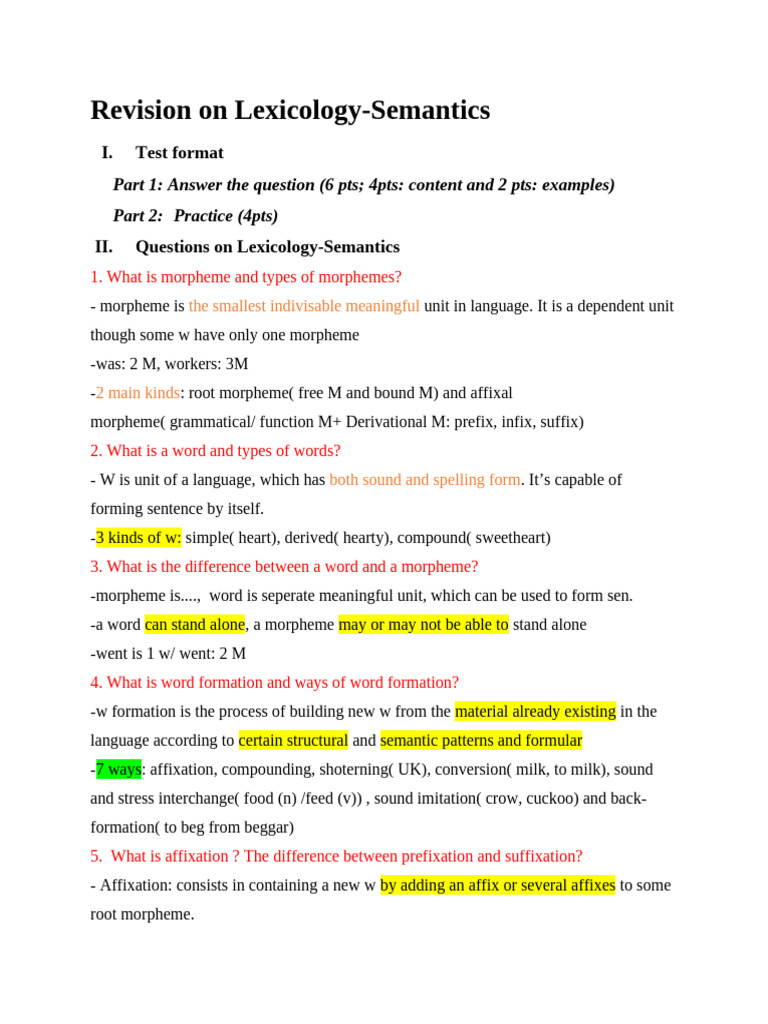 Revision On Lexicology | PDF