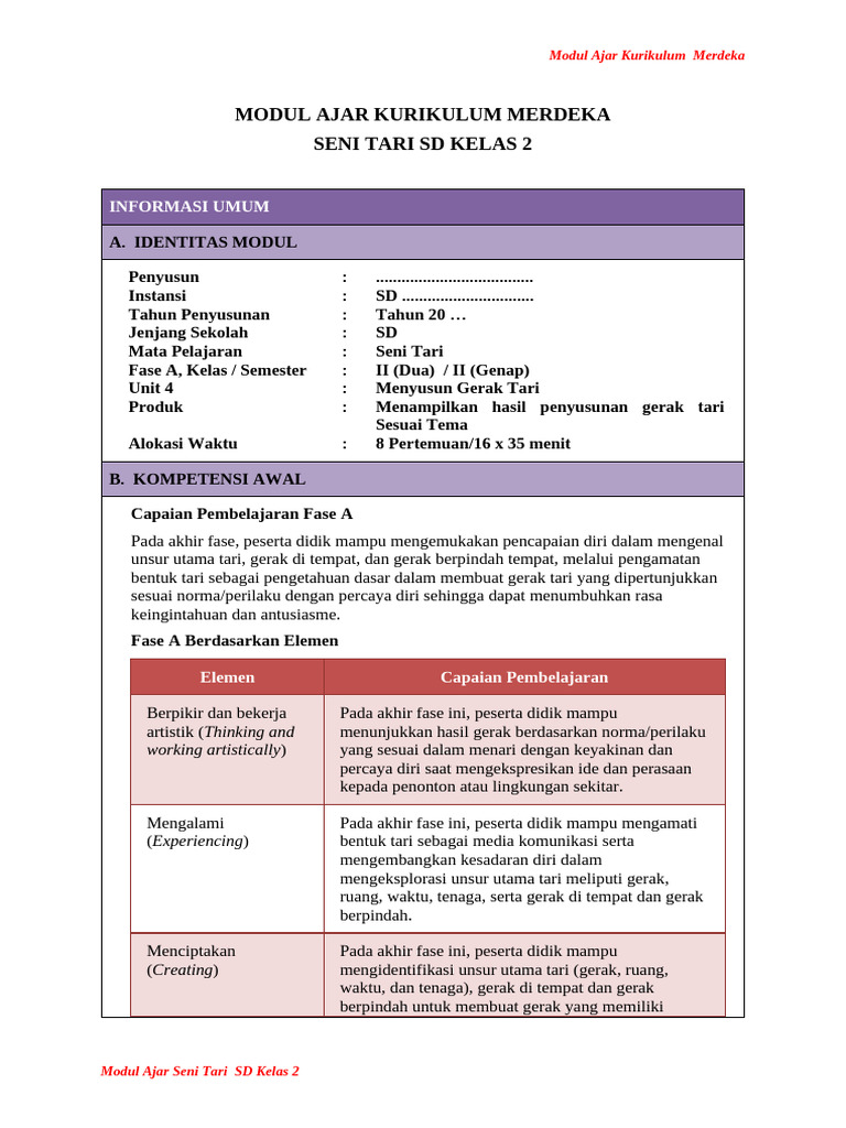 Modul Ajar Unit 4 SENI TARI | PDF