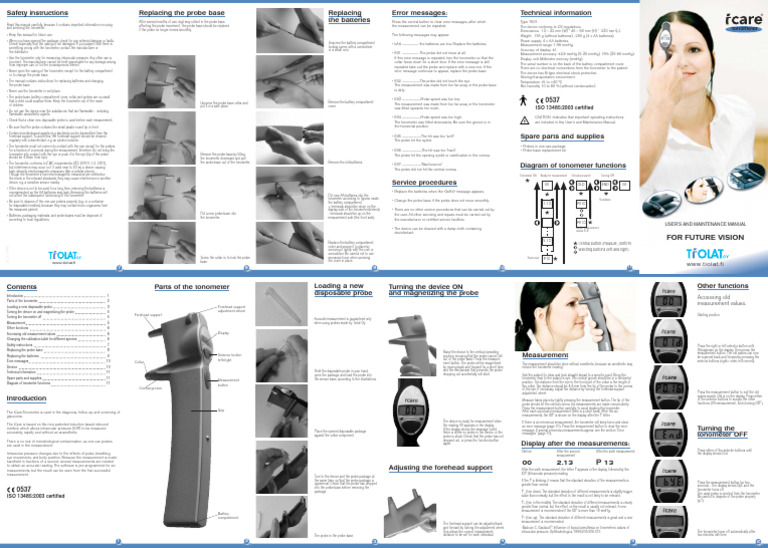 Icare Tiolat Tonometer - User Manual | PDF