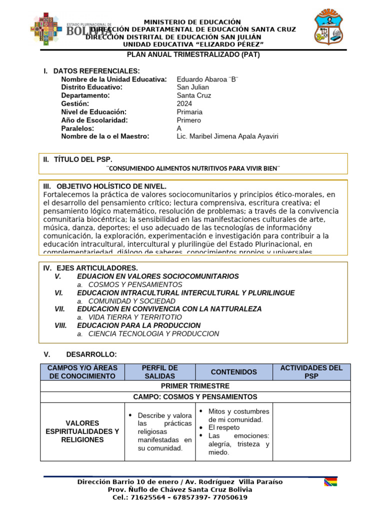 Pat Primero de Primaria 2024 | PDF
