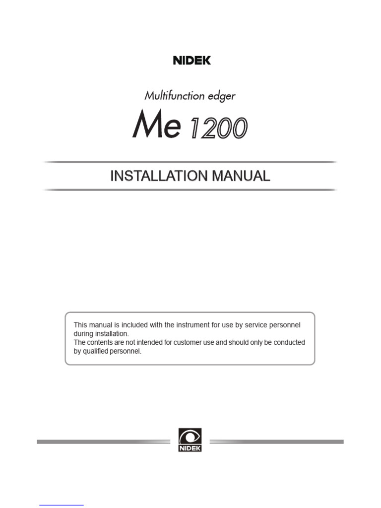 Nidek ME 1200 Installation Instructions Manual | PDF