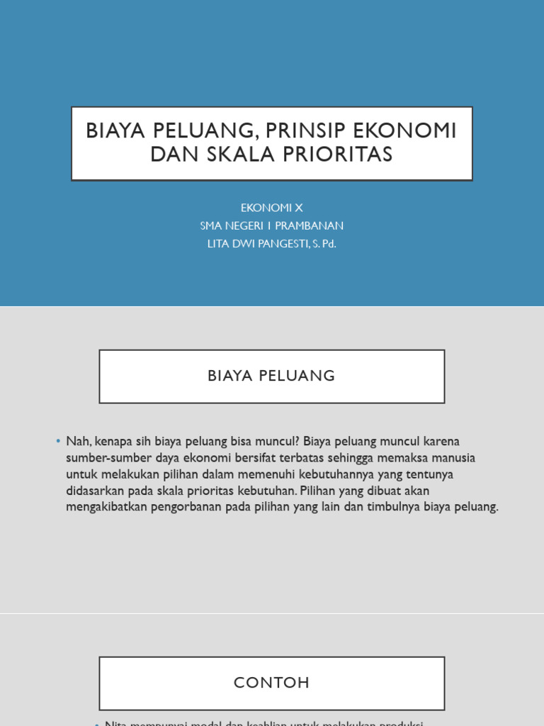 Biaya Peluang, Prinsip Ekonomi Dan Skala Prioritas | PDF