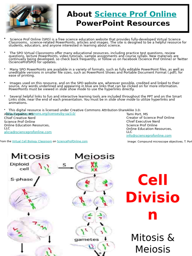 Cell Division Mitosis Meiosis Biology Lecture PowerPoint VCBCCT | PDF